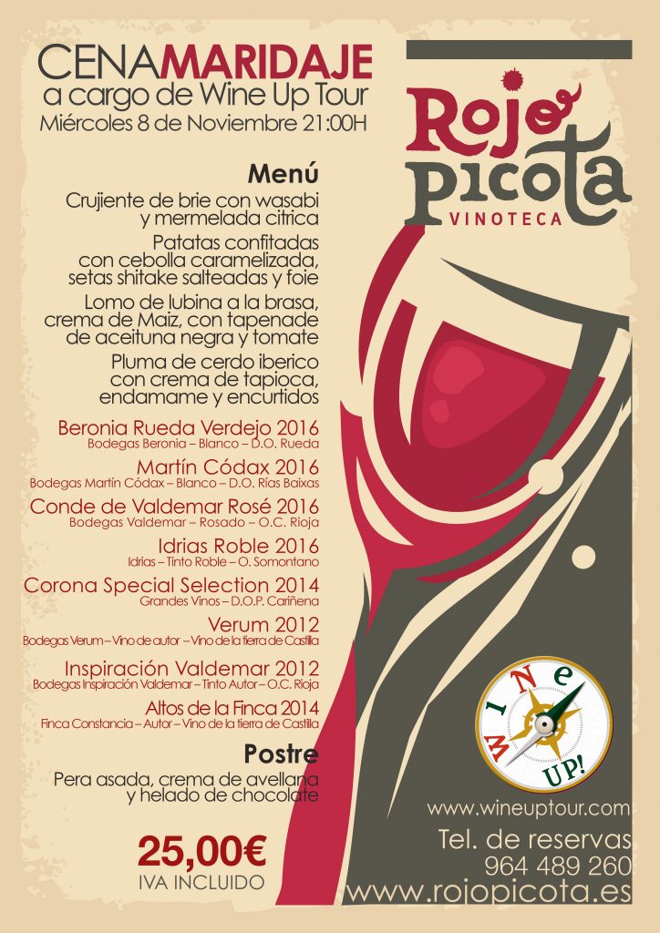 Cena maridaje con Wine Up Tour - Rojo PicotaRojo Picota